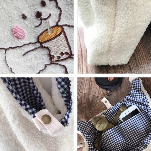 Bags | Bear Tote Bag Plush Soft Fuzzy Boba Bubble Tea Cartoon ...